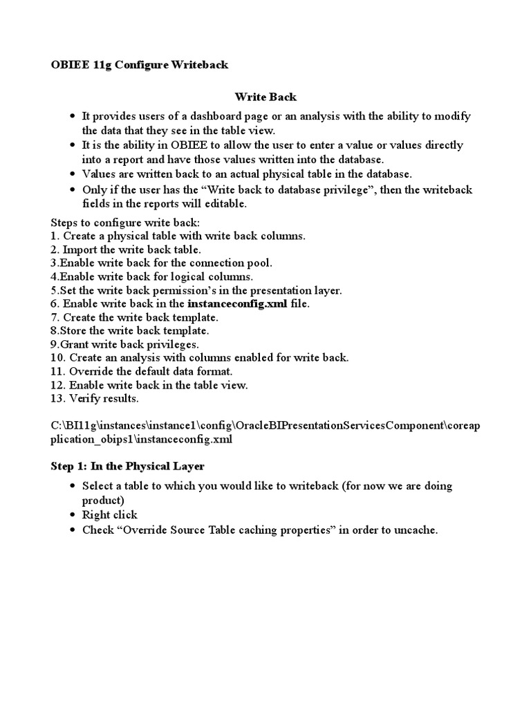 OBIEE 11g Configure Writeback Write Back | PDF | Cache (Computing) | Databases