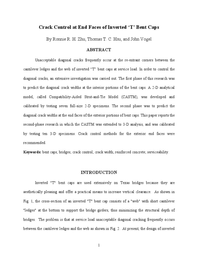 Crack Control at End Faces of Inverted T' Bent Caps: by Ronnie R. H ...
