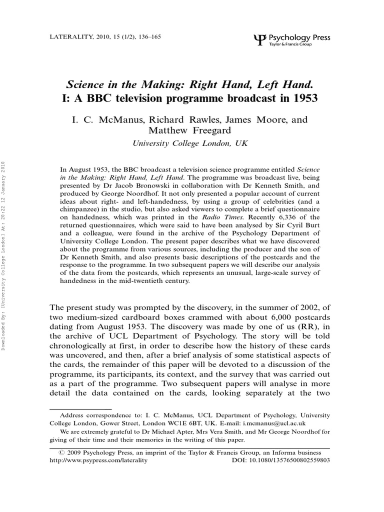 2010 Laterality RightHandLeftHand 1 | PDF | Handedness | Postcard