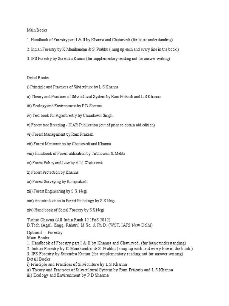 IFS - Forestry Book List | PDF