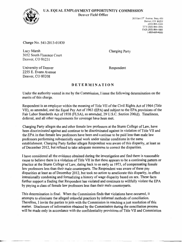 Marsh EEOC Determination | PDF | Civil Rights Act Of 1964 | Government
