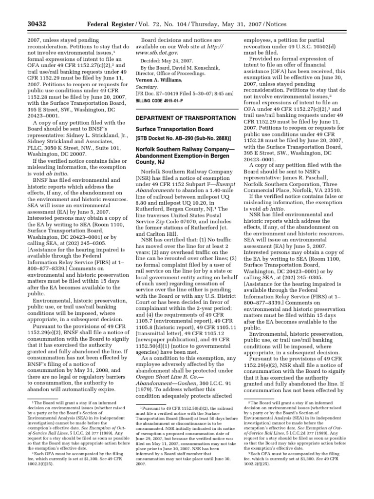 Notice: Railroad Operation, Acquisition, Construction, Etc.: Norfolk ...