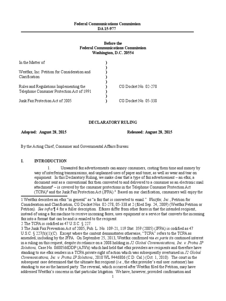 FCC Efax Declaratory Ruling | PDF | Fax | Email