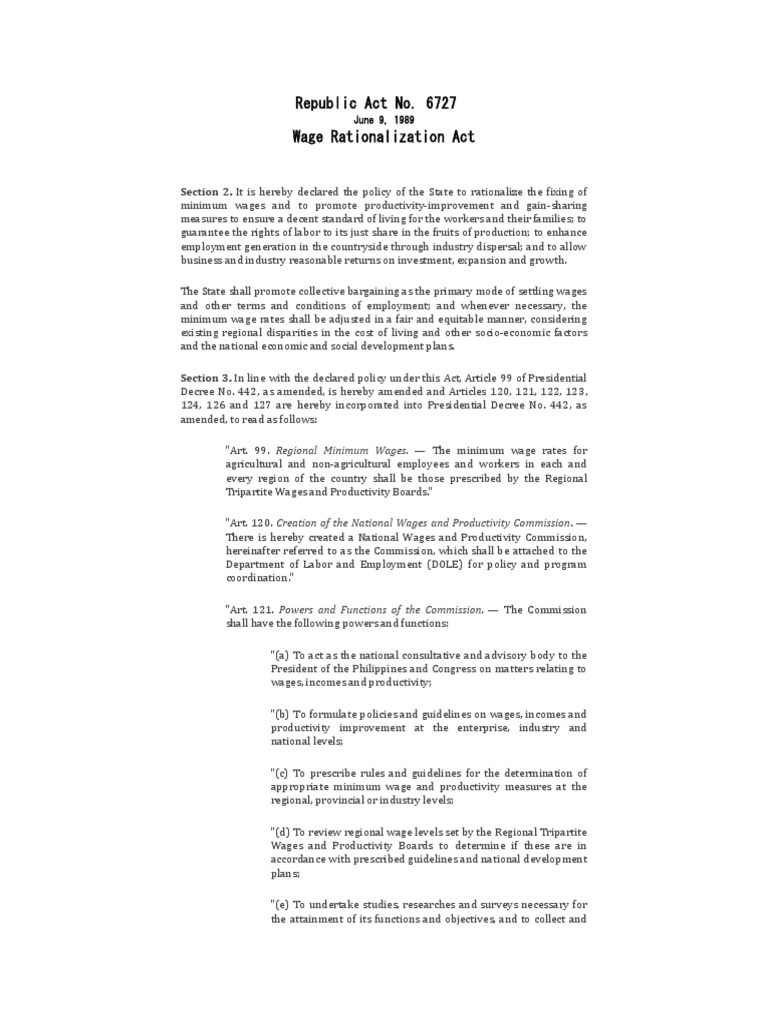 R.a. 6727 - Wage Rationalization Act - BAR | Employment | Wage