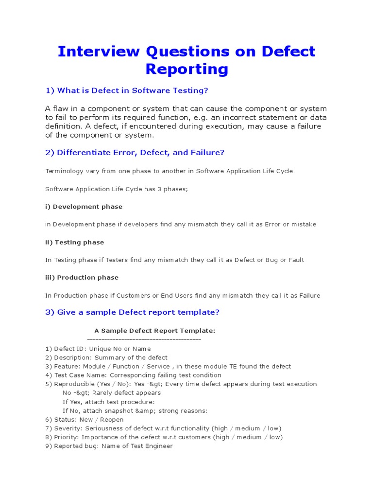 Defect Tracking Interview Questions | PDF | Software Bug | Software Testing Defect Tracking Interview Questions | PDF | Software Bug | Software Testing