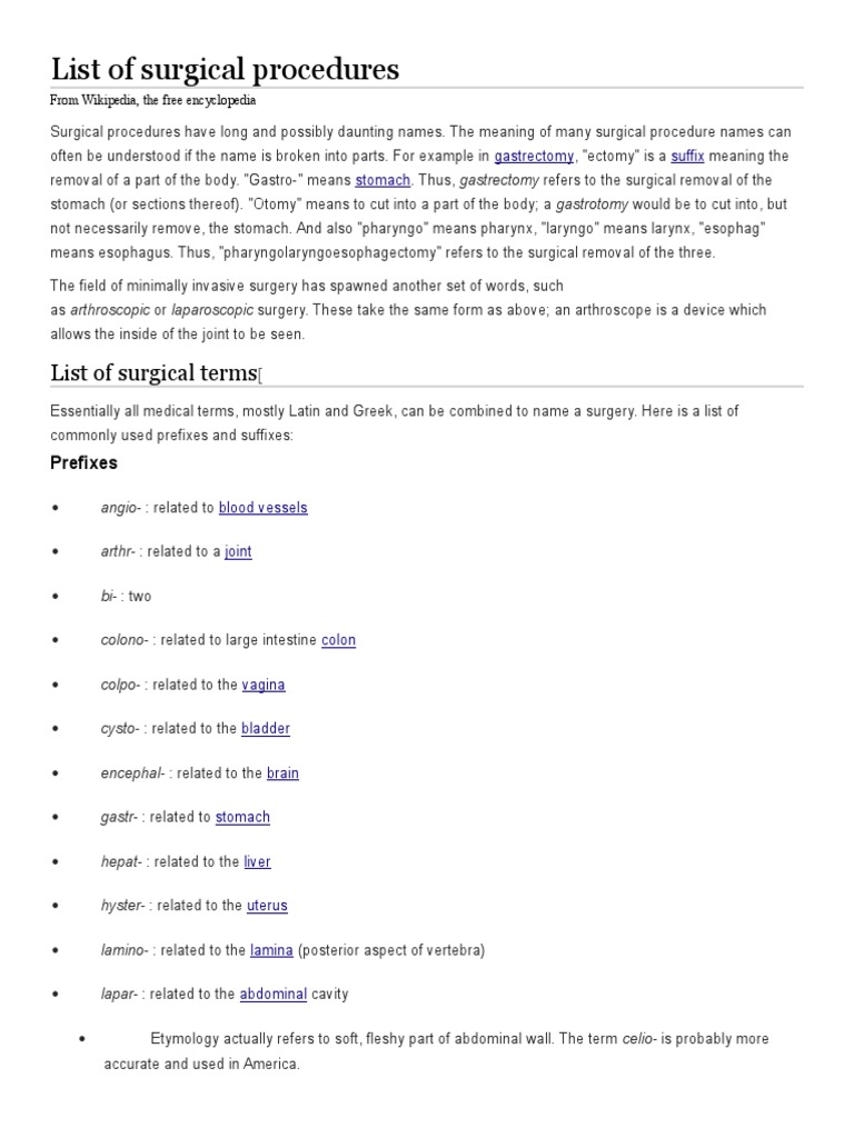 List of Surgical Procedures | PDF | Stomach | Vertebra