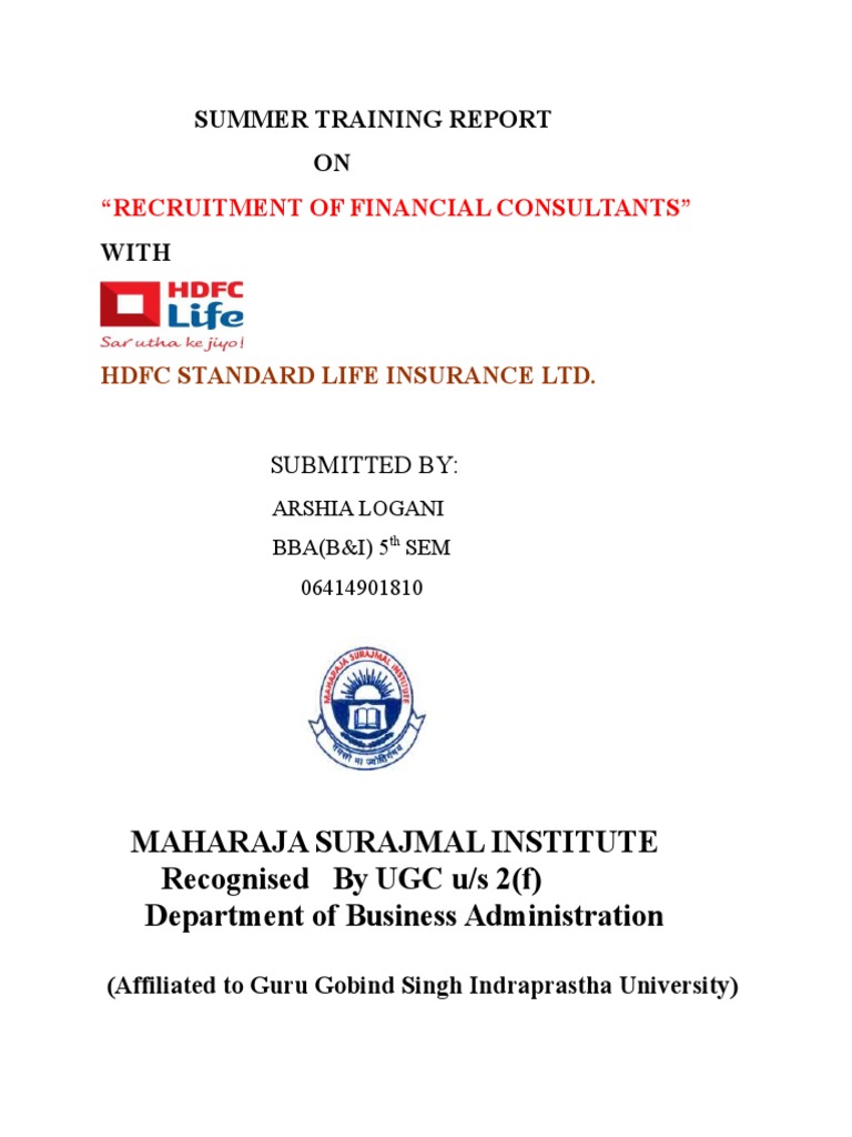 HDFC Life Insurance Training Report | PDF | Insurance | Risk Management