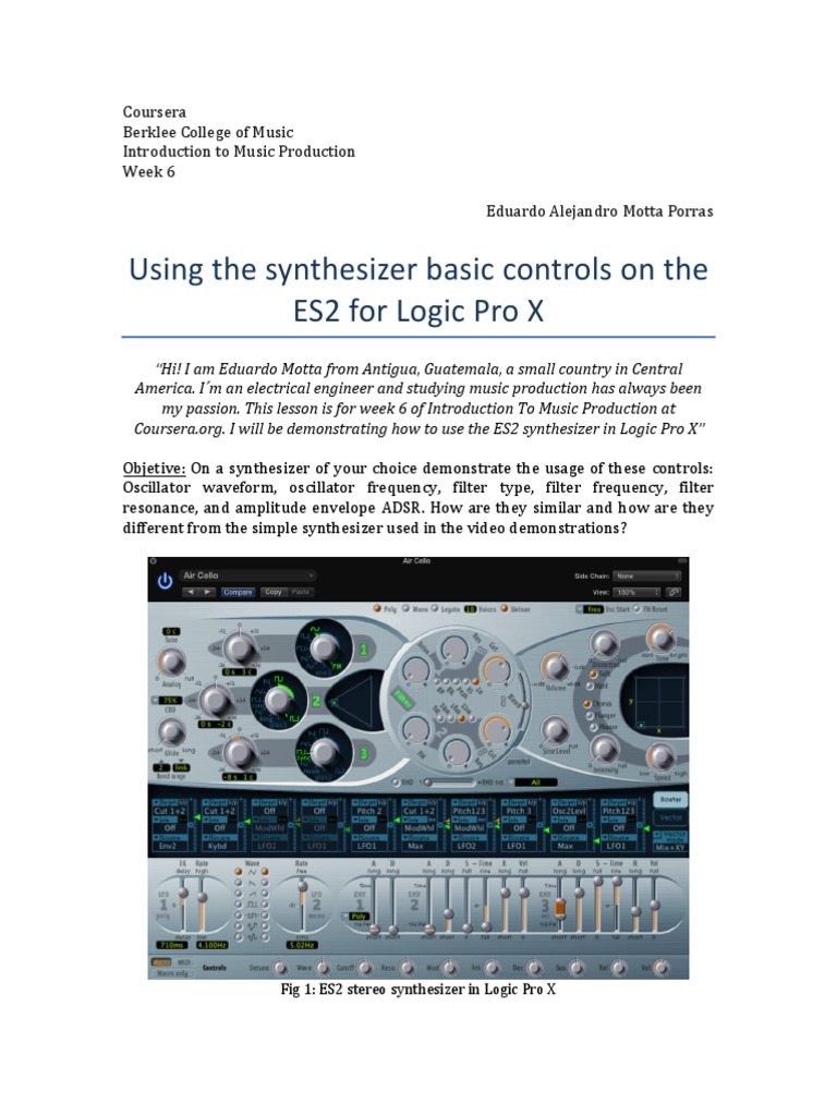Using The Synthesizer Basic Controls On The ES2 For Logic Pro X - Week 6 | PDF | Synthesizer ...