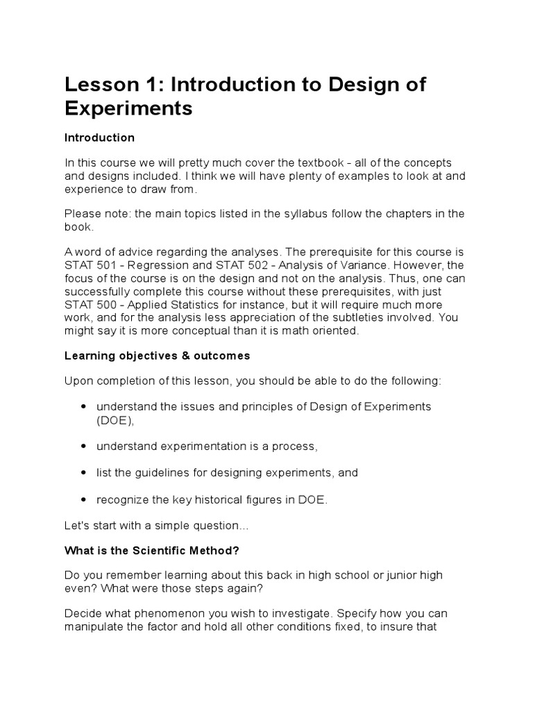 Lesson 1: Introduction To Design of Experiments | PDF | Experiment | Confounding