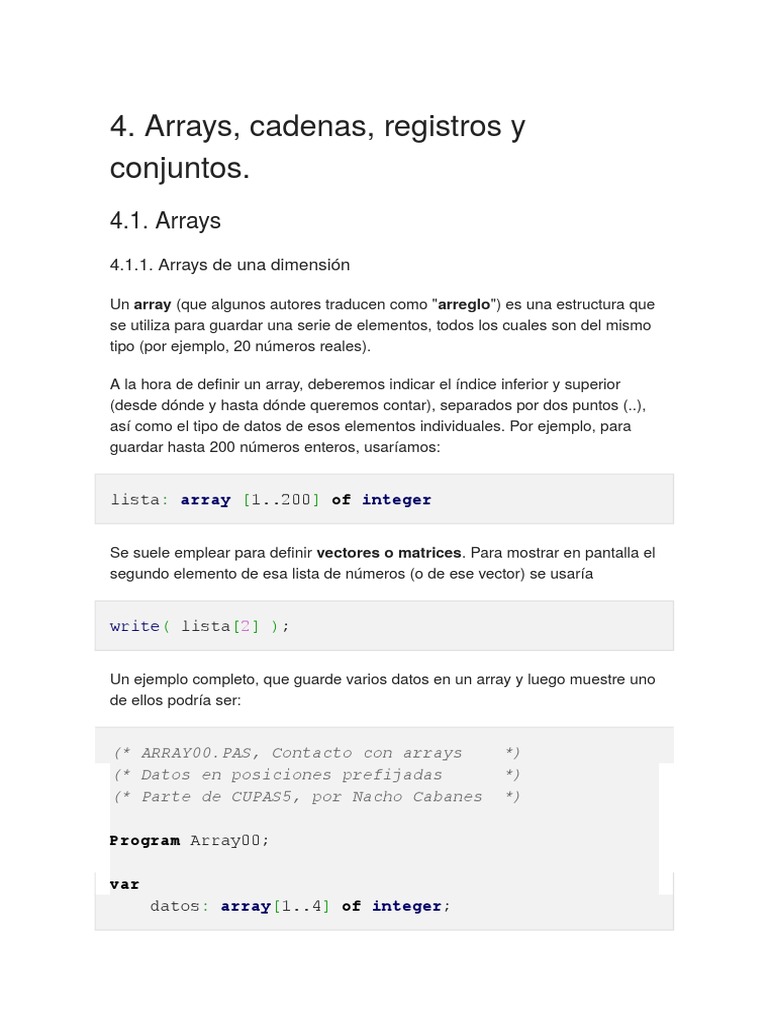 Array en Pascal | PDF | Estructura de datos de matriz | Matriz (Matemáticas)