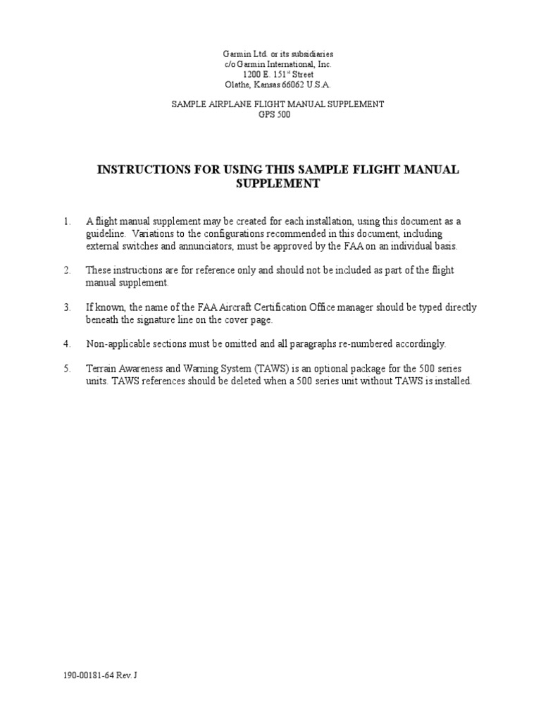 Instructions For Using This Sample Flight Manual Supplement | Download ...