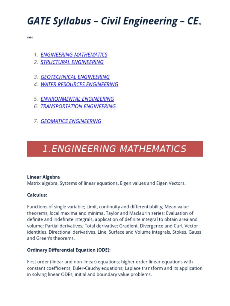 GATE Syllabus - Civil Engineering - CE | PDF | Soil Mechanics | Partial ...
