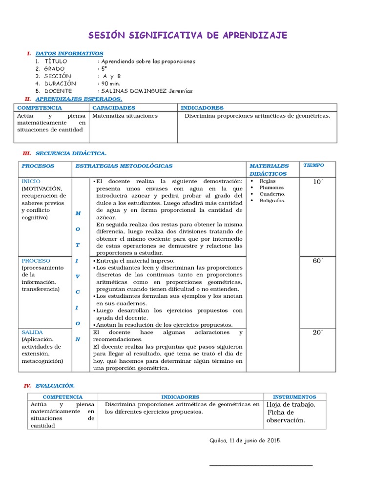 Sesión de Aprendizaje-Matematica | PDF | Maestros | Aritmética