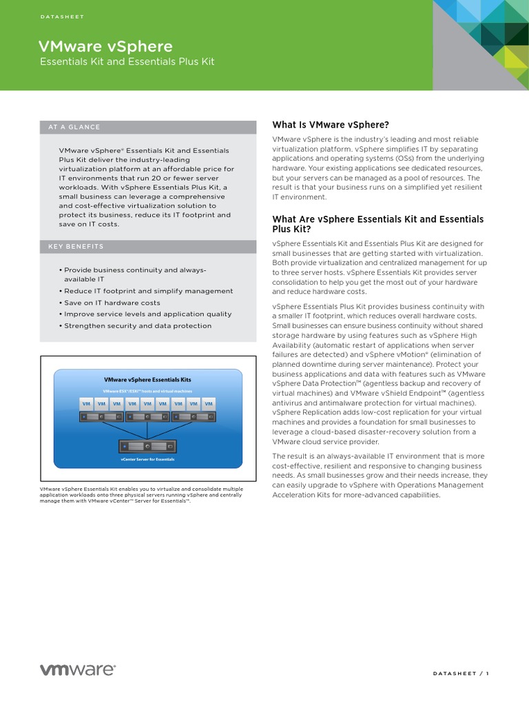 VMware Vsphere Essentials Editions Datasheet PDF | PDF | V Mware ...