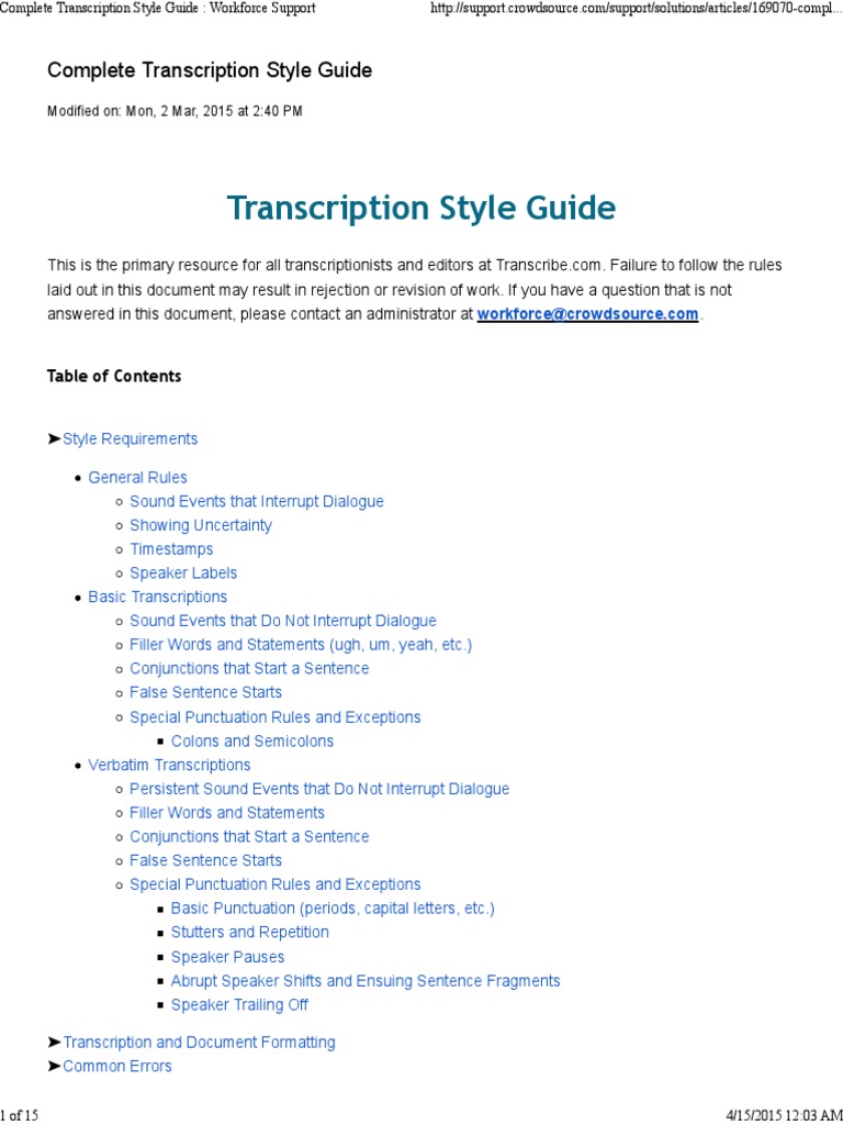 Transcription Style Guide | Download Free PDF | Comma | Semiotics