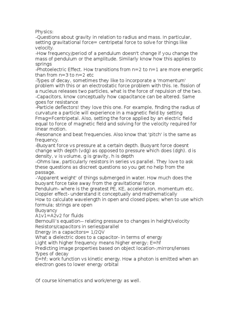 High Yield Topics MCAT | PDF | Force | Chemistry