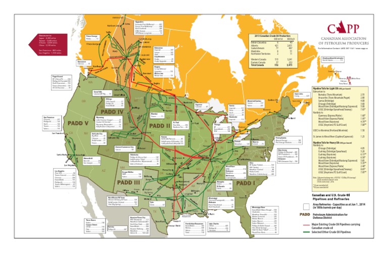 2014 CAPP Crude Oil Pipeline and Refinery Map 11x 17 | PDF | Technology ...