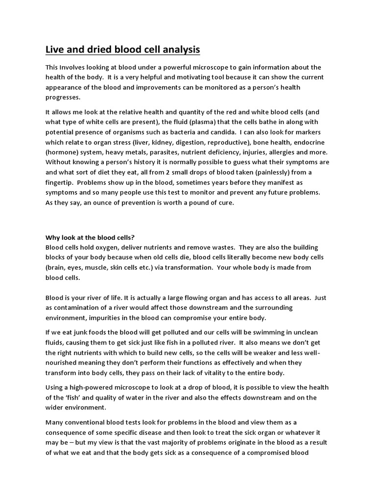 Live and Dried Blood Cell Analysis | PDF | Blood | Physical Fitness