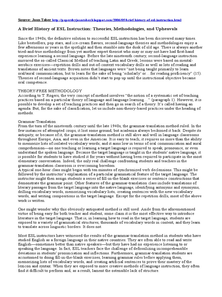 History of ESL Instruction Methods | PDF | Second Language | Language ...