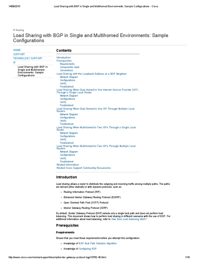 Load Sharing With BGP in Single and Multihomed Environments - Sample ... Load Sharing With BGP in Single and Multihomed Environments - Sample ...