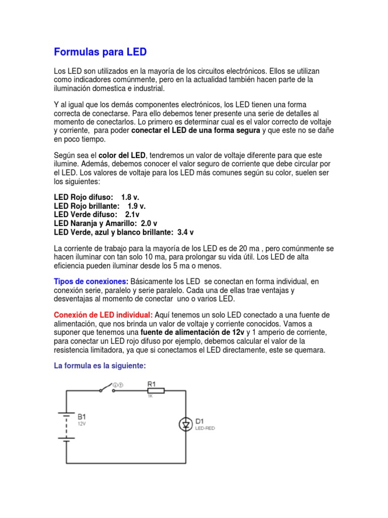 Formulas LED | PDF | Diodo emisor de luz | Resistencia Eléctrica y ...