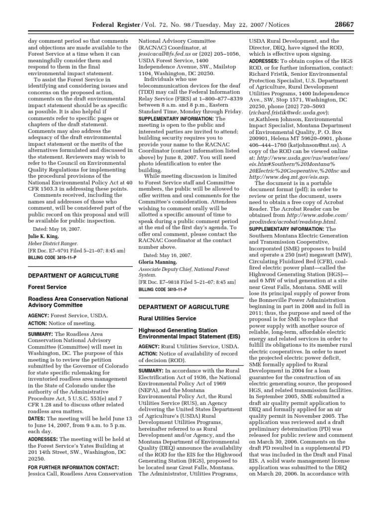 Notice: Environmental Statements Notice of Intent: Roadless Area ...