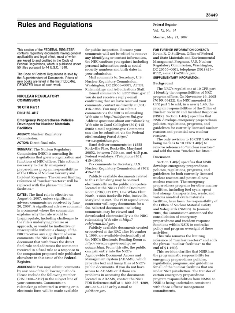 Rules and Regulations: Federal Register | PDF | Nuclear Regulatory ...