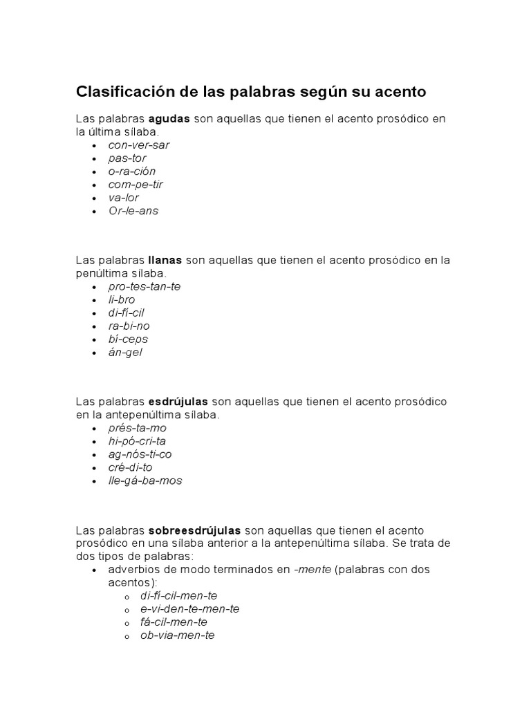 Clasificación de palabras por acento | PDF | Palabra | Fonología