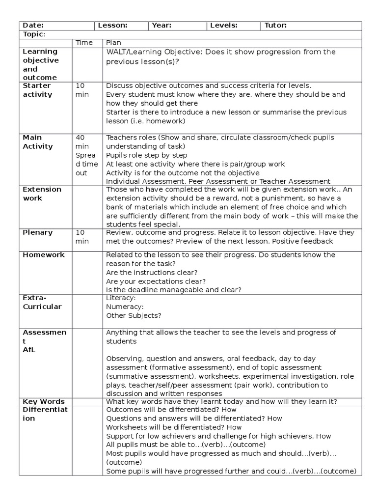 WALT/Learning Objective: Does It Show Progression From The Previous ...