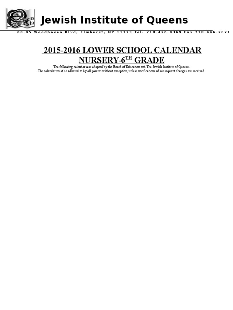 2015-16 Lower School Calendar | PDF