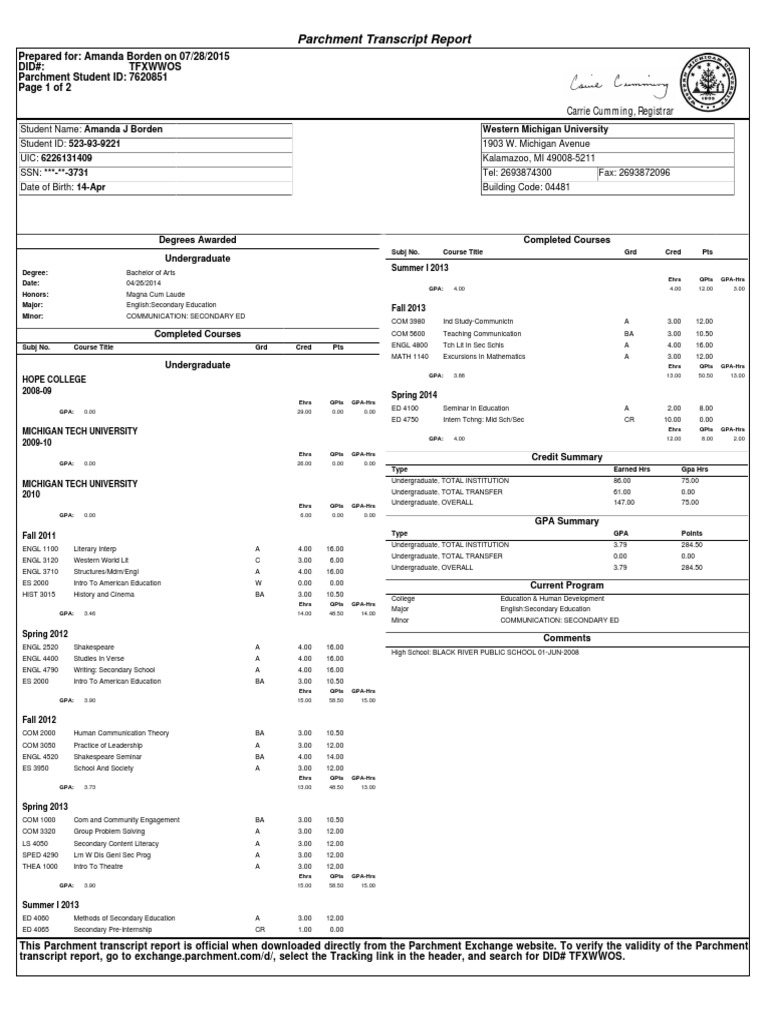 ajb wmu transcript undergrad | Postgraduate Education | Graduate School