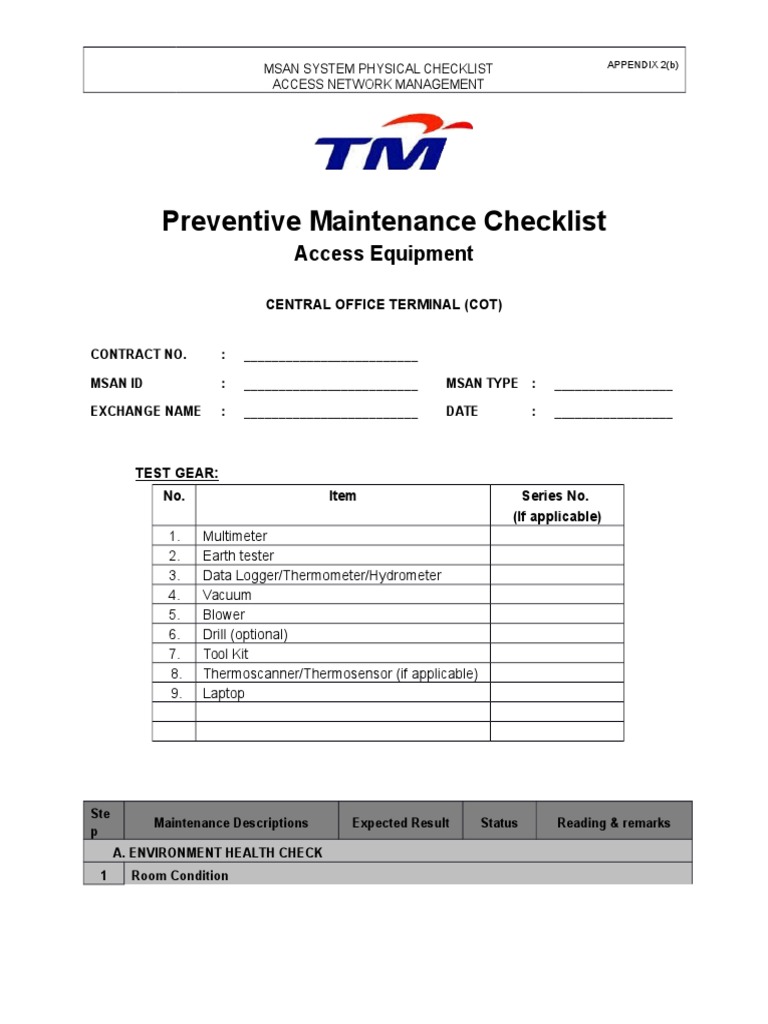 TM Malaysia MSAN Physical Checklist | PDF | Battery (Electricity ...
