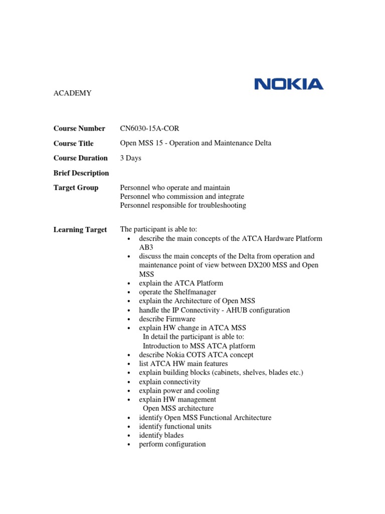 CN6030-15A Open MSS 15 Operation and Maintenance Delta | PDF