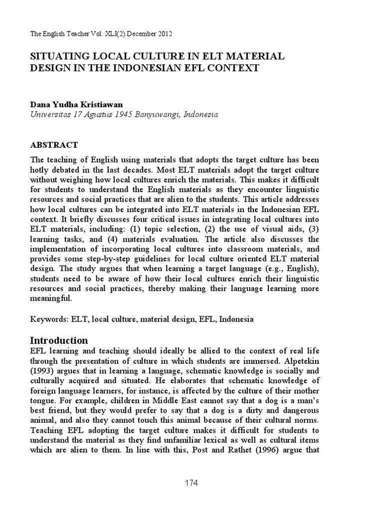 Situating Local Culture in Elt Material Design | PDF | English As A Second Or Foreign Language ...