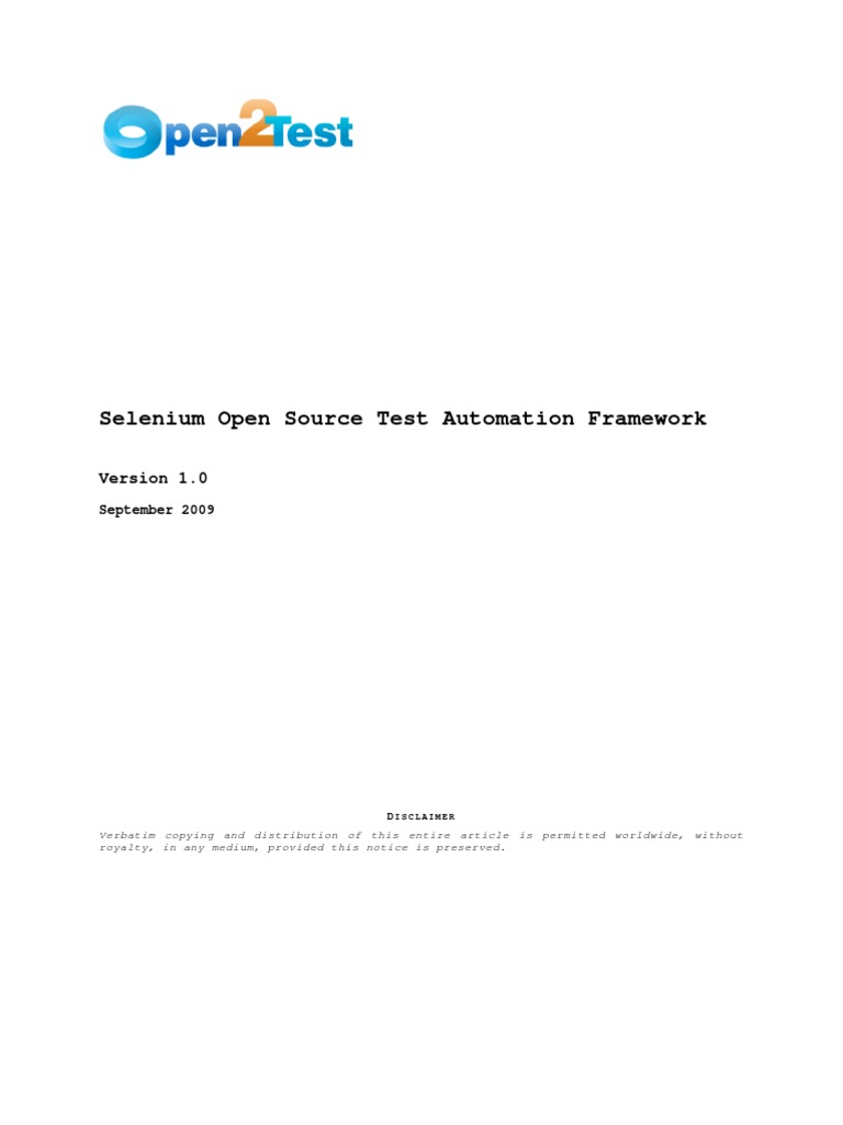 Selenium Open Source Test Automation Framework September 2009 Pdf Parameter Computer