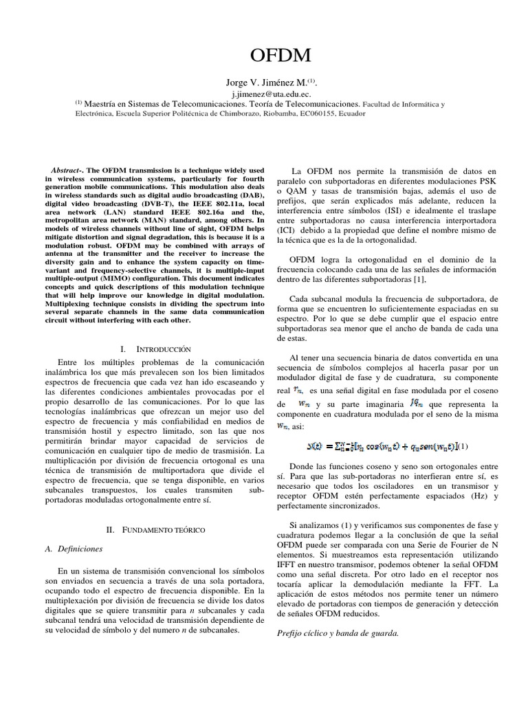 Resumen de Funcionamiento de OFDM | PDF | Multiplexación por división ...