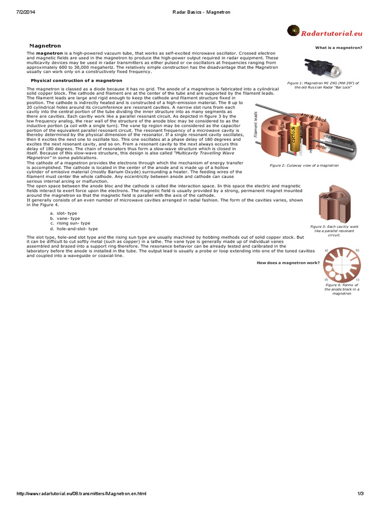 Radar Basics - Magnetron | PDF | Vacuum Tube | Electron