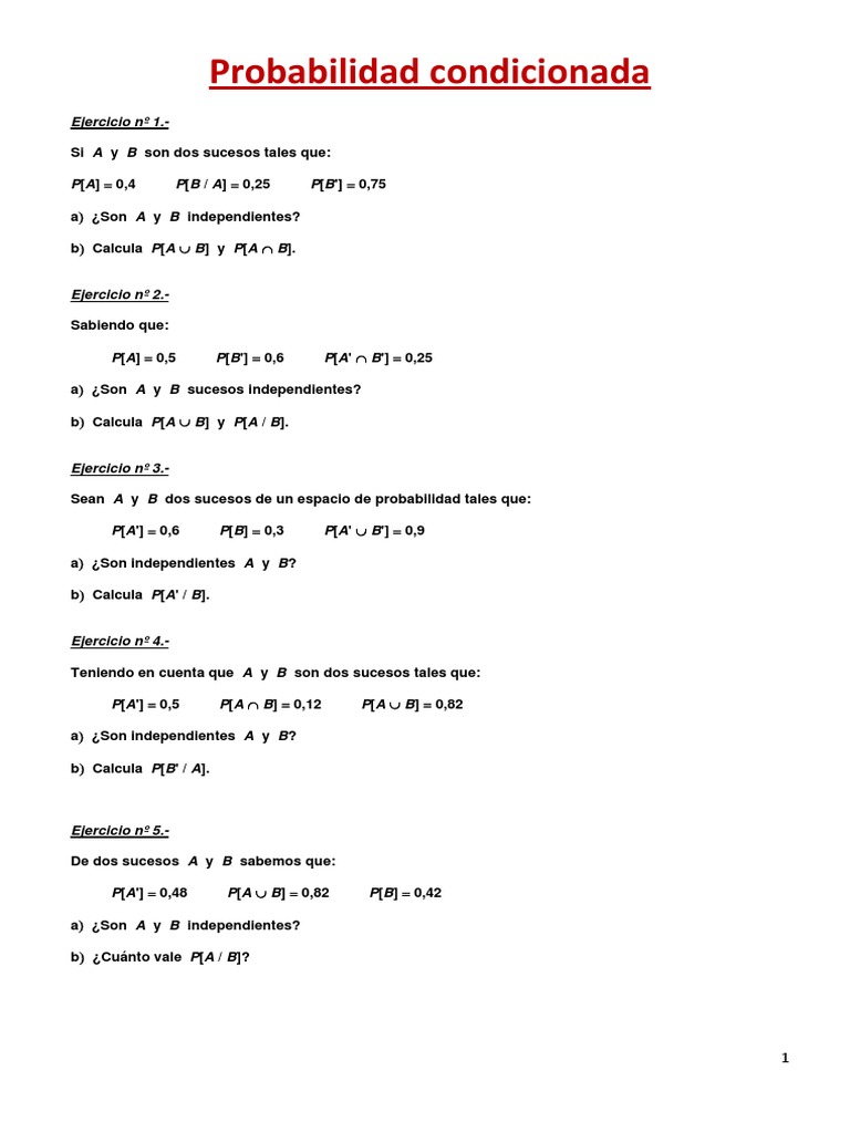 Ejercicios de Probabilidad Condicionada | PDF