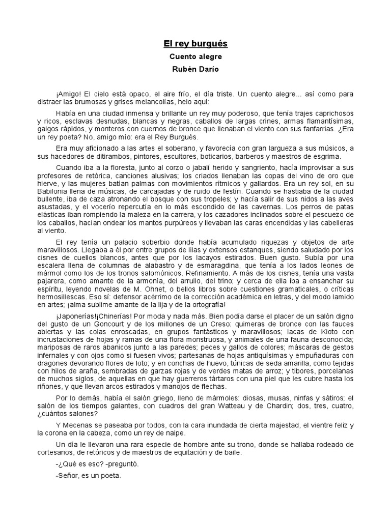 Rubén Darío, El Rey Burgués | PDF