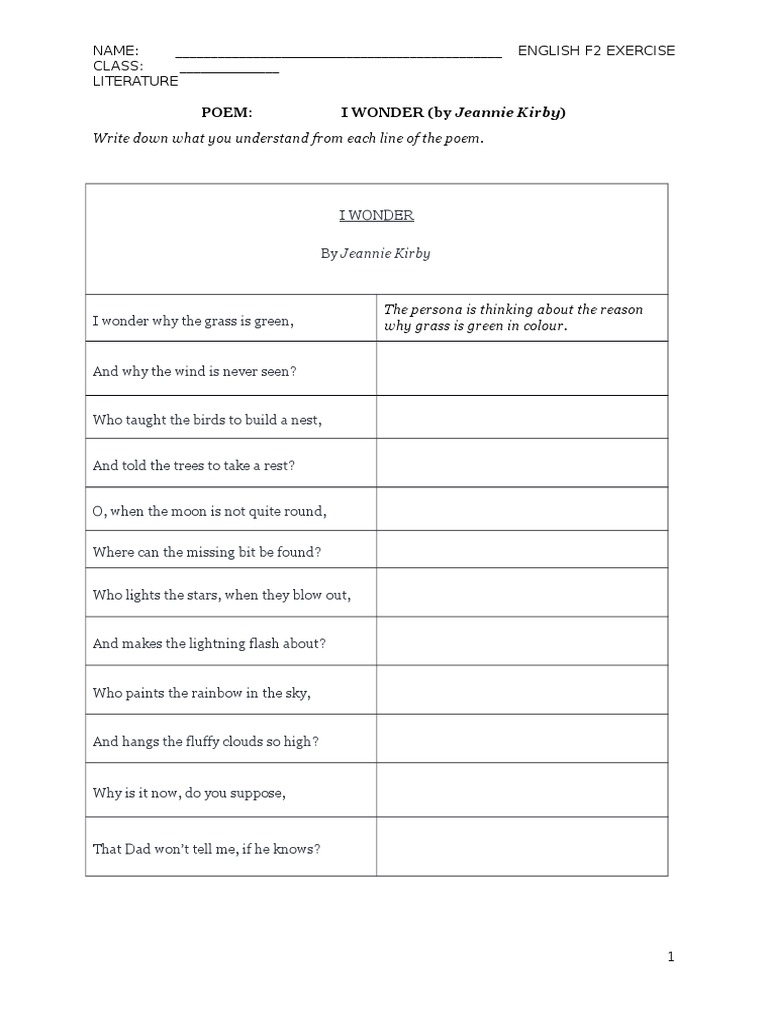 Poem Form 2 Exercise | PDF
