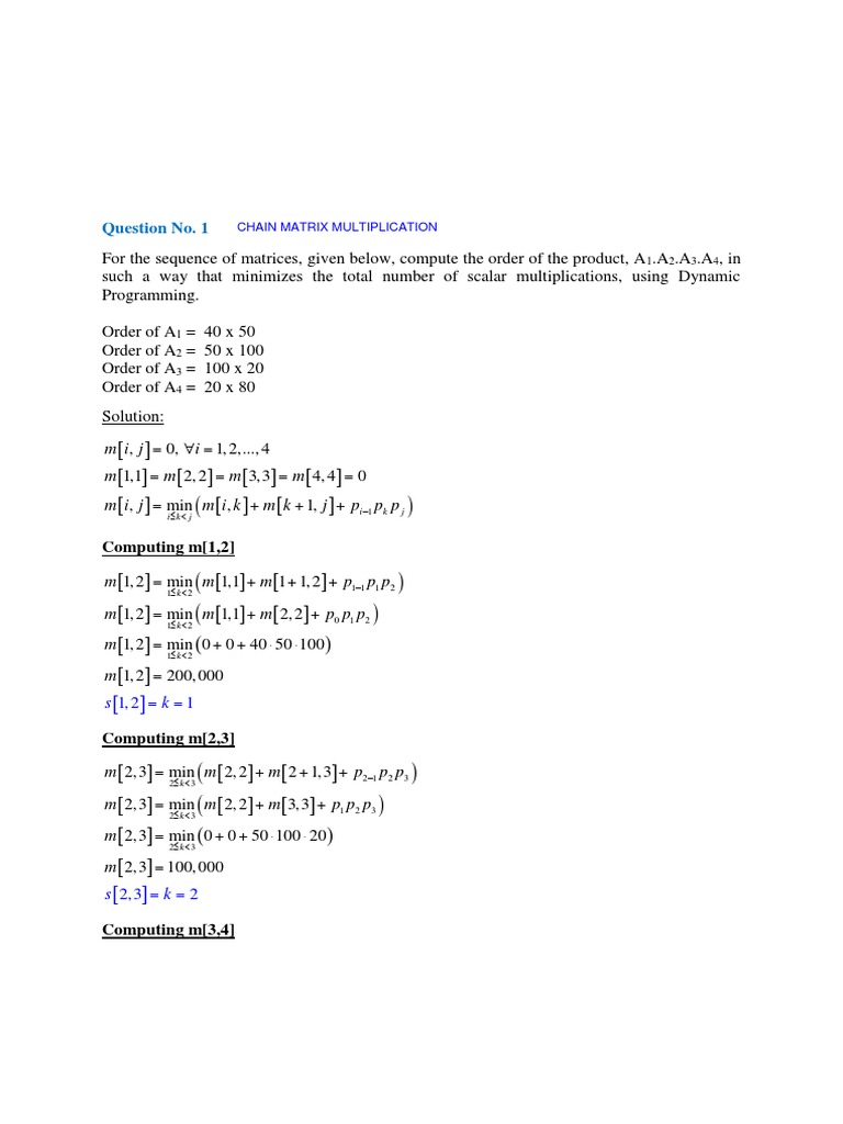 Chain Matrix Multiplication and 0/1 Knapsack | Download Free PDF | Dynamic Programming | Matrix ...