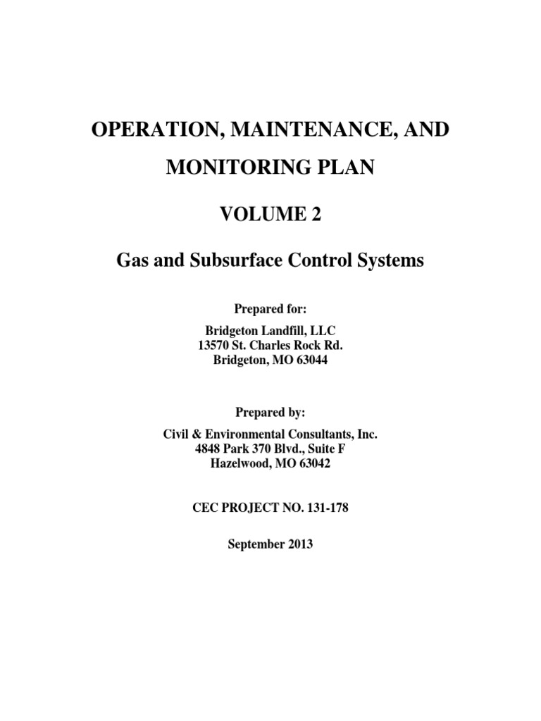 Operation, Maintenance, and Monitoring Plan: Gas and Subsurface Control ...