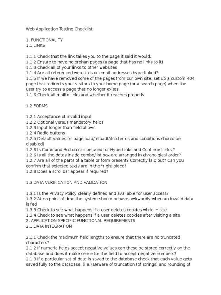 Web Application Testing Checklist | PDF | Web Browser | Hyperlink Web Application Testing Checklist | PDF | Web Browser | Hyperlink