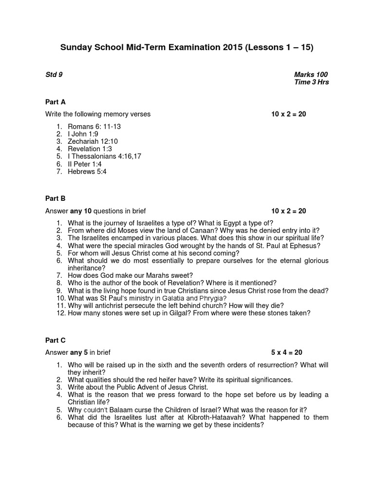 Sunday School Question Paper | PDF | Paul The Apostle | Religious ...