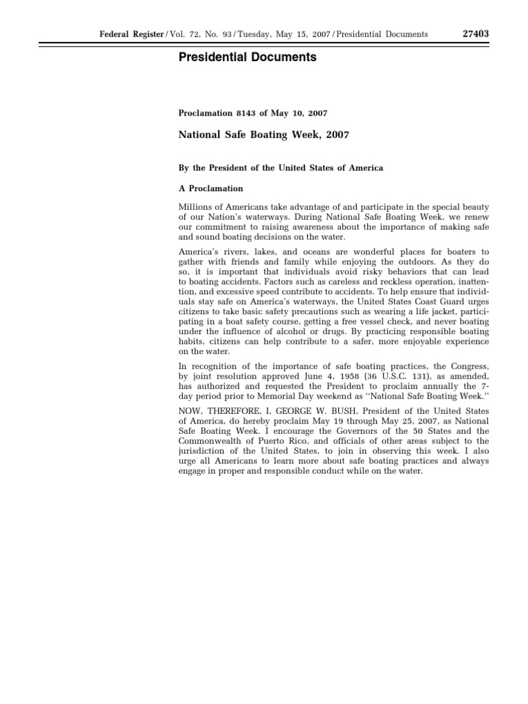 National Safe Boating Week Proclamation | PDF