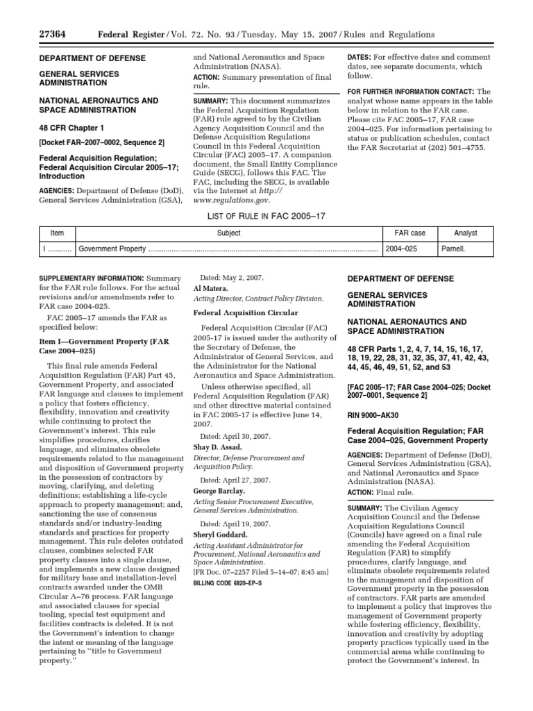 Rule: Federal Acquisition Regulation (FAR): Government property ...
