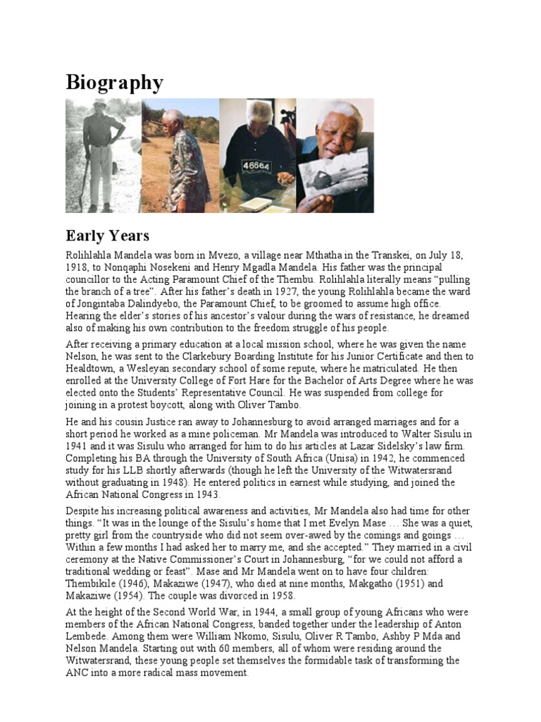 Mandela Biography | PDF | Nelson Mandela | African National Congress