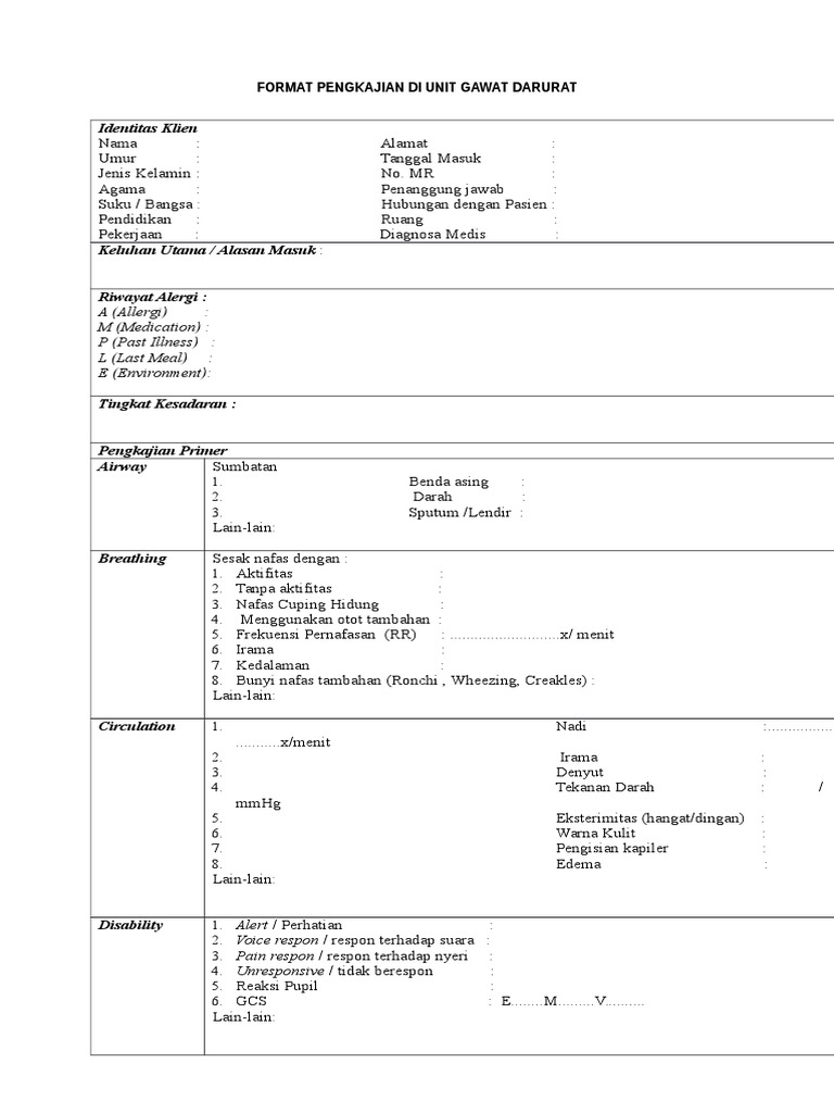 Form Pengkajian Igd+icu | PDF | Kesehatan Holistik