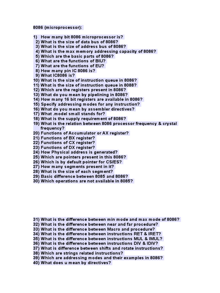 8086 Microprocessor Technical Interview Questions | PDF | Subroutine | Integrated Circuit