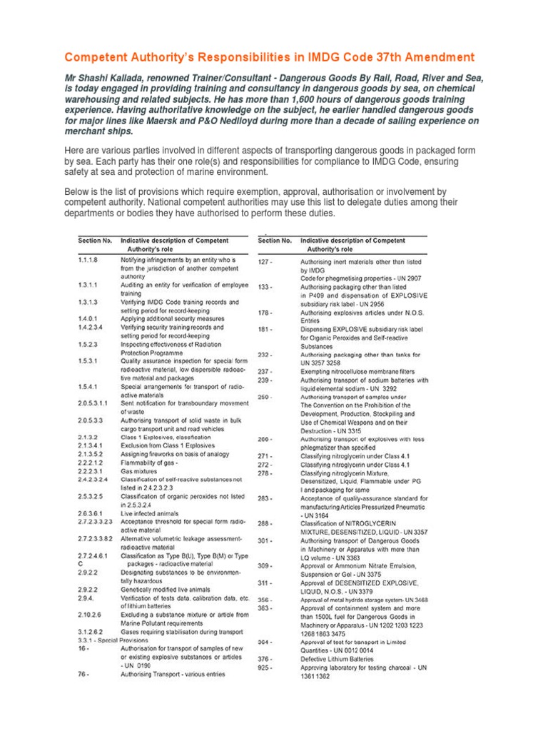 Competent Authority Roles in IMDG Code | PDF | Business | Technology ...